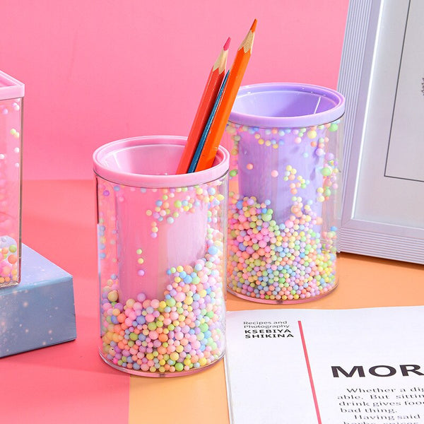 Creative Rainbow Foam Ball Stationery Box Pen Holder - Peachymart