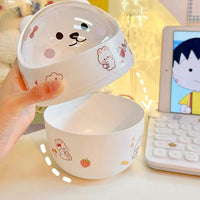 Kawaii Cute Bear Desktop Table Mini Trash Can with Lid - Peachymart