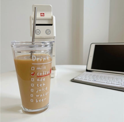 Cute Korean Style Coffee Letters Check List Transparent Glass Cup with ...