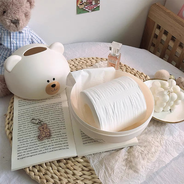 Cute Cartoon Round Teddy Bear Tissue Storage Box - Peachymart