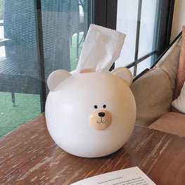 Cute Cartoon Round Teddy Bear Tissue Storage Box - Peachymart