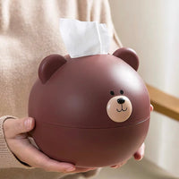 Cute Cartoon Round Teddy Bear Tissue Storage Box - Peachymart