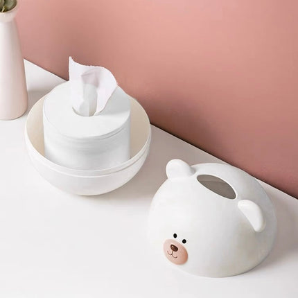 Cute Cartoon Round Teddy Bear Tissue Storage Box - Peachymart
