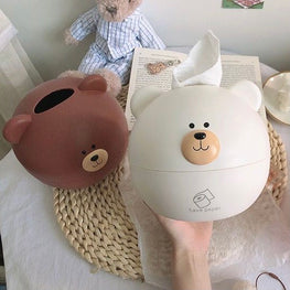 Cute Cartoon Round Teddy Bear Tissue Storage Box - Peachymart