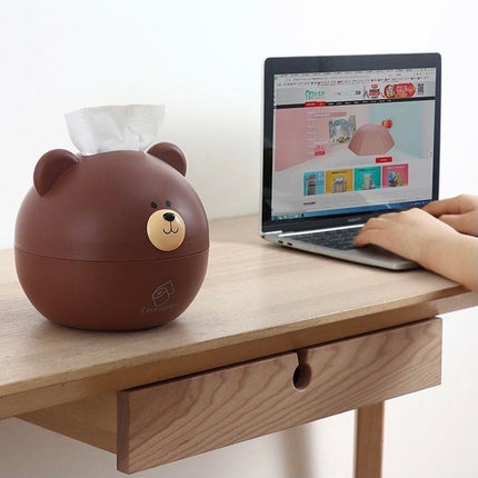 Cute Cartoon Round Teddy Bear Tissue Storage Box - Peachymart